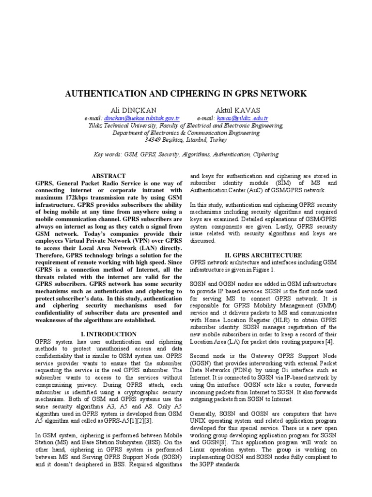 Authentication And Ciphering In Gprs Network Pdf Software Defined Radio Computer Network