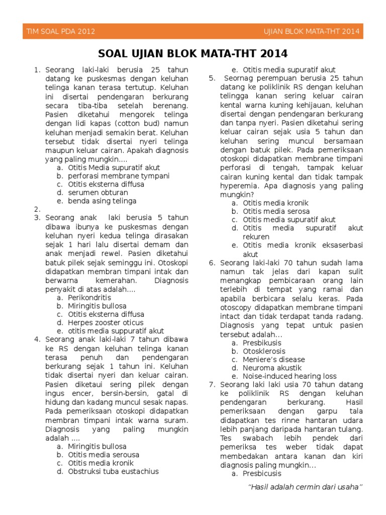 Ujian Blok Mata-THT 2014 | PDF | Sains & Matematika