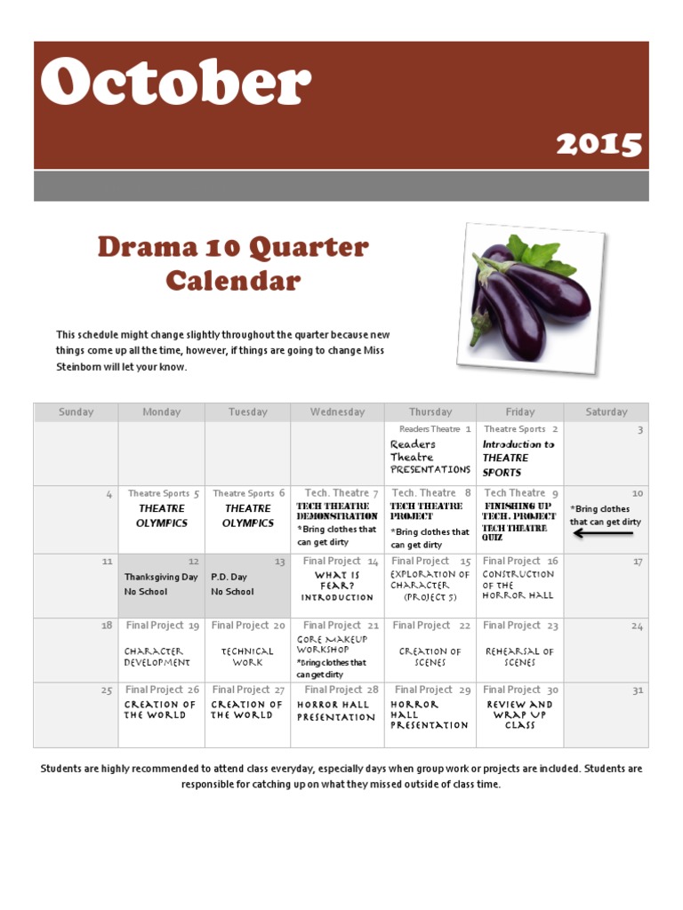 October Quarter Calendar | PDF