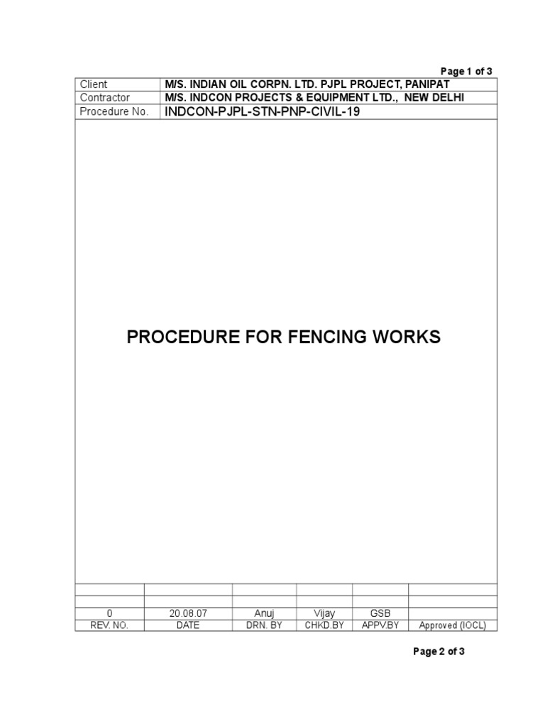 Procedure For Fencing Works | PDF | Wire | Manufactured Goods