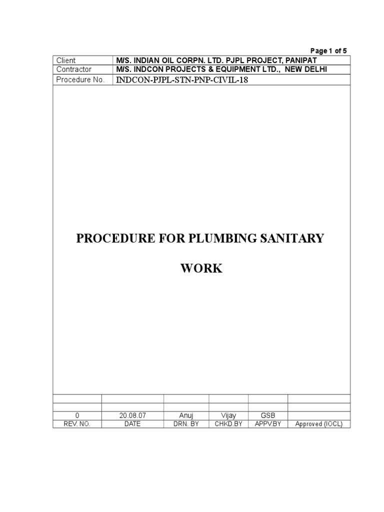 Procedure For Plumbing Sanitary Work | PDF | Sink | Pipe (Fluid Conveyance)