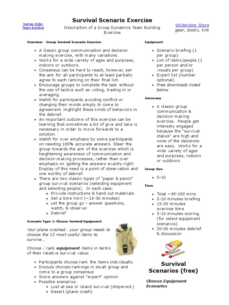 Survival Team Building Scenarios | PDF | Consensus Decision Making ...
