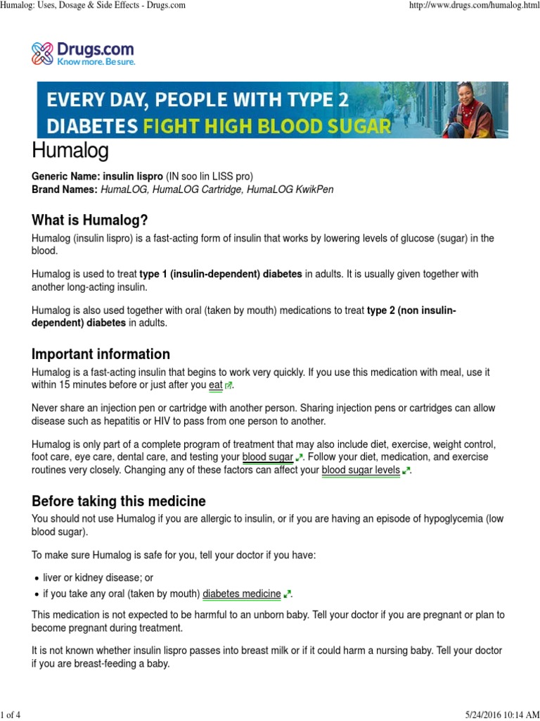 Humalog - Uses, Dosage & Side Effects - Drugs | PDF | Hypoglycemia ...