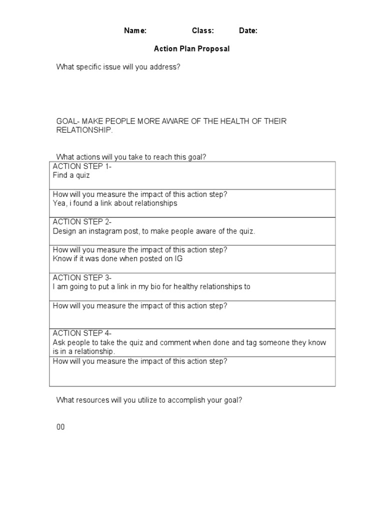 Name: Class: Date: Action Plan Proposal | PDF