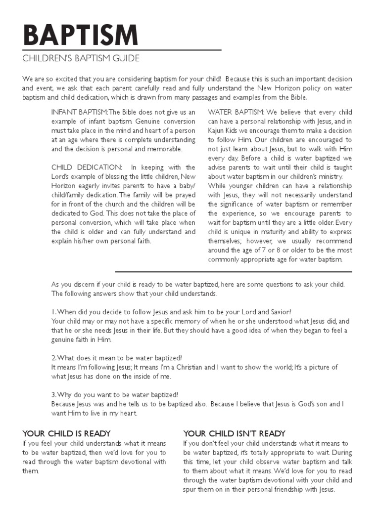 Baptism Guide for Children | PDF | Baptism | Religious Conversion