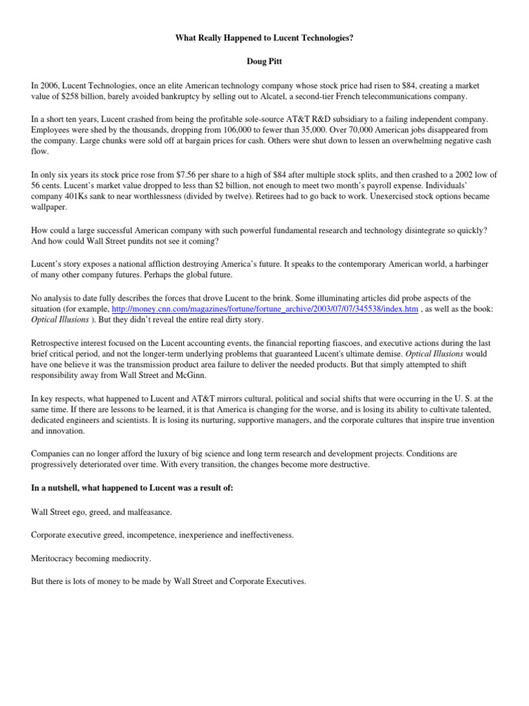 What Really Happened To Lucent Technologies | PDF | Wall Street | Business