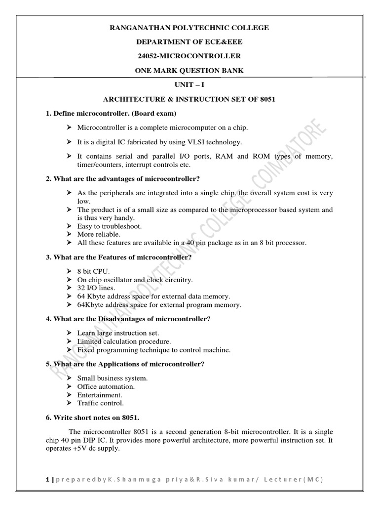 8051 Microcontroller Question Bank | PDF | Assembly Language | Analog ...
