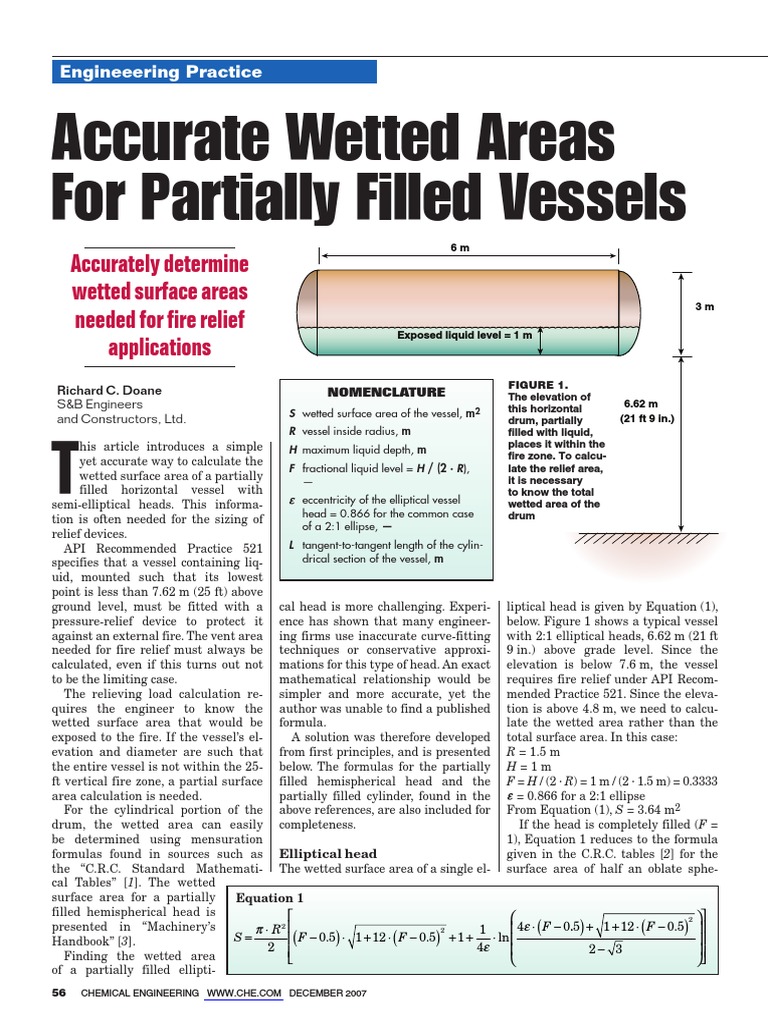 Wetted Area Calculation of Horizontal Vessel.pdf | Ellipse | Mathematics
