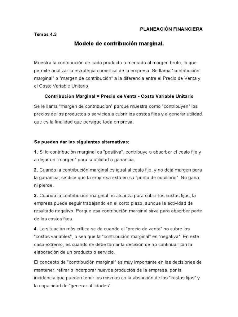 Modelo de Contribucion Marginal | PDF | Precios | Beneficio (economía)
