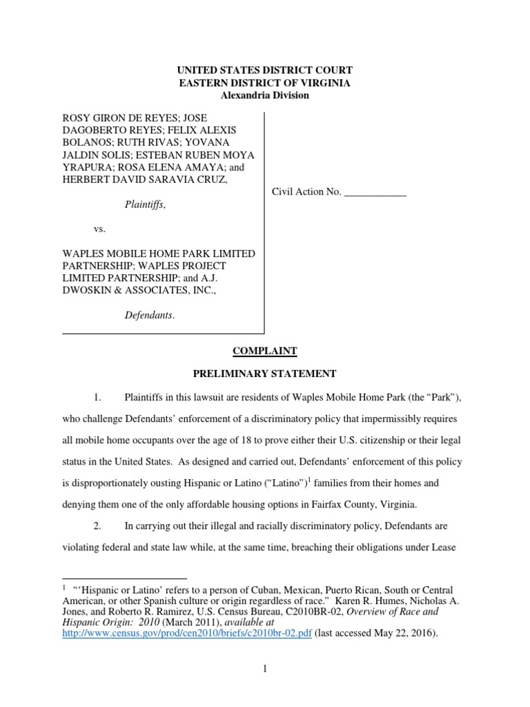 Complaint Against Waples Mobile Home Park | PDF | Lease | Identity Document