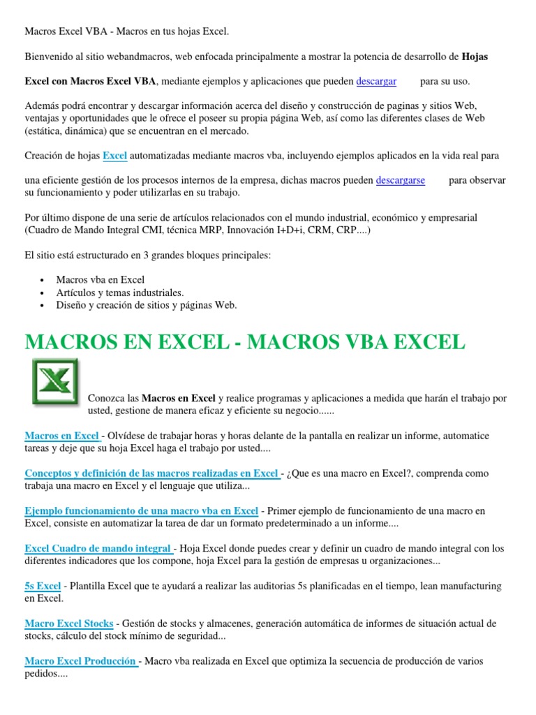 Macros Excel Vba Pdf Microsoft Excel Macro Informática 
