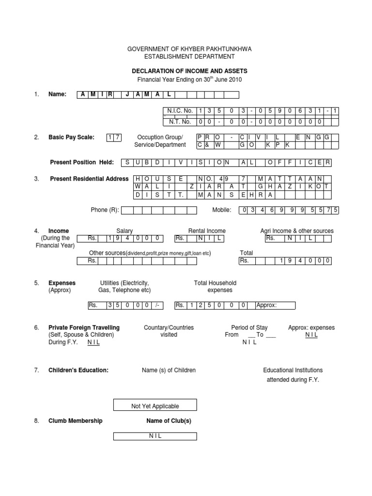 Income and Asset Declaration Form | PDF | Banks | Loans