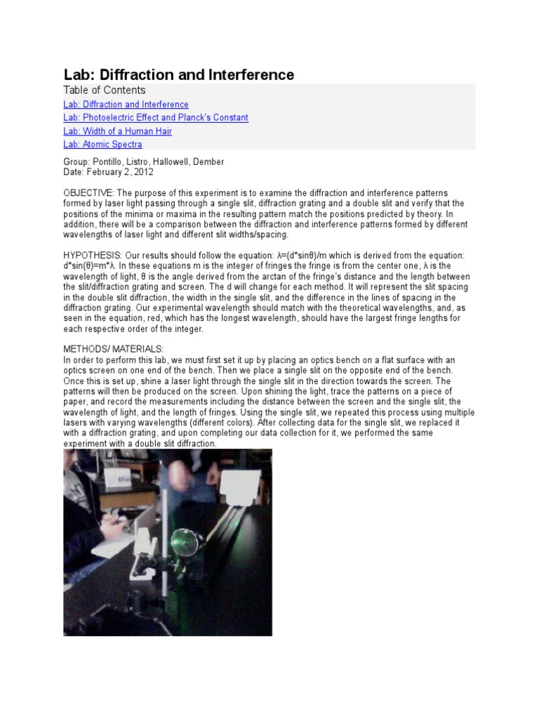 Lab Diffraction and Interference | PDF | Diffraction | Wavelength