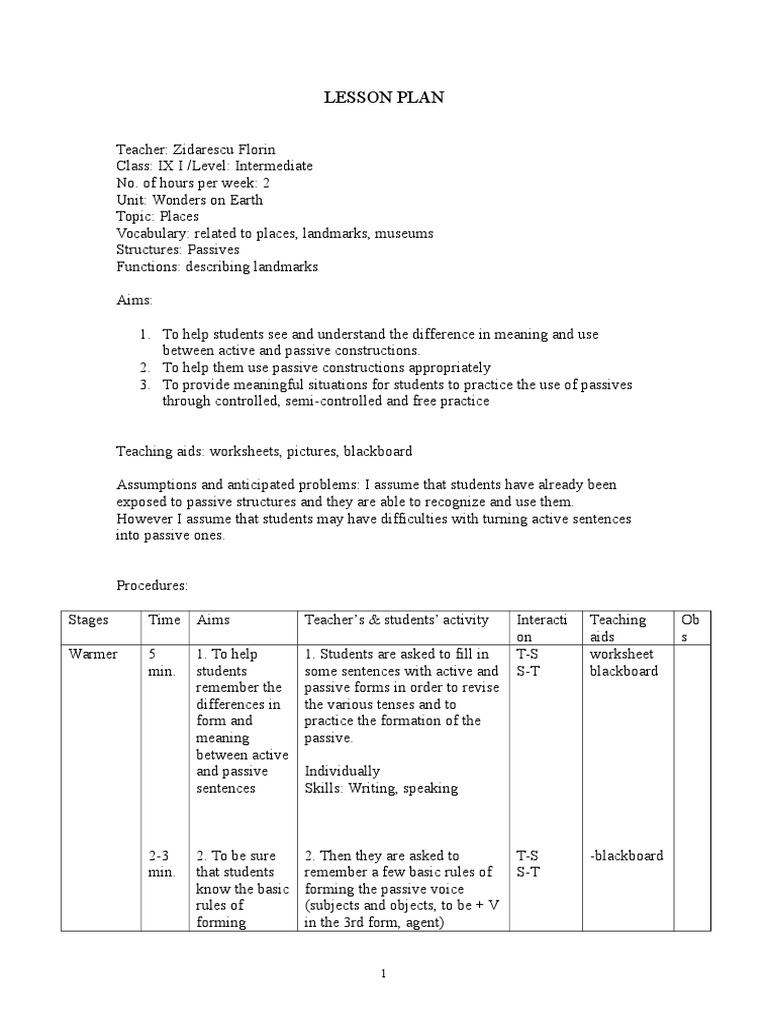 Lesson Plan Passive | PDF | Lesson Plan | Pedagogy