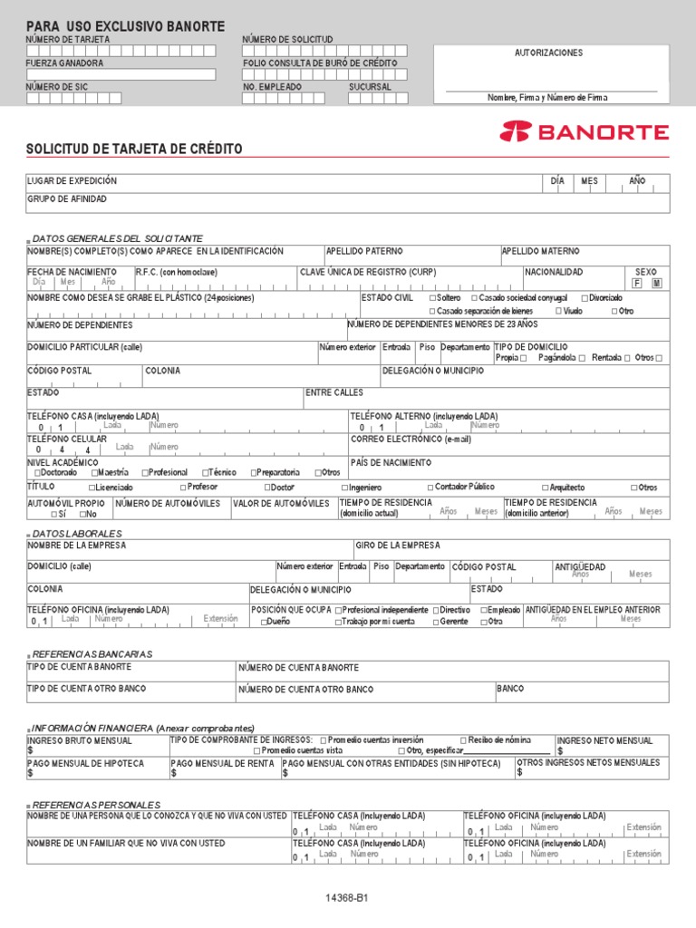 Solicitud Tarjeta Banorte | PDF | Tarjeta de crédito | Bancos