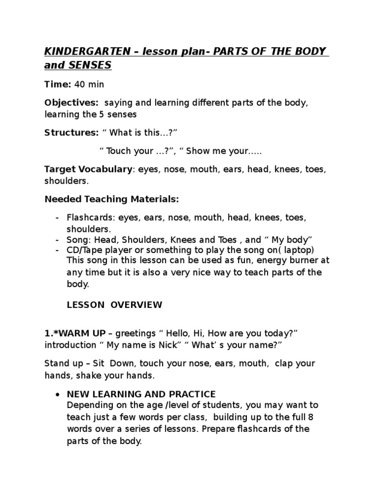 Kindergarten Lesson Plan | PDF | Lesson Plan | Teaching And Learning