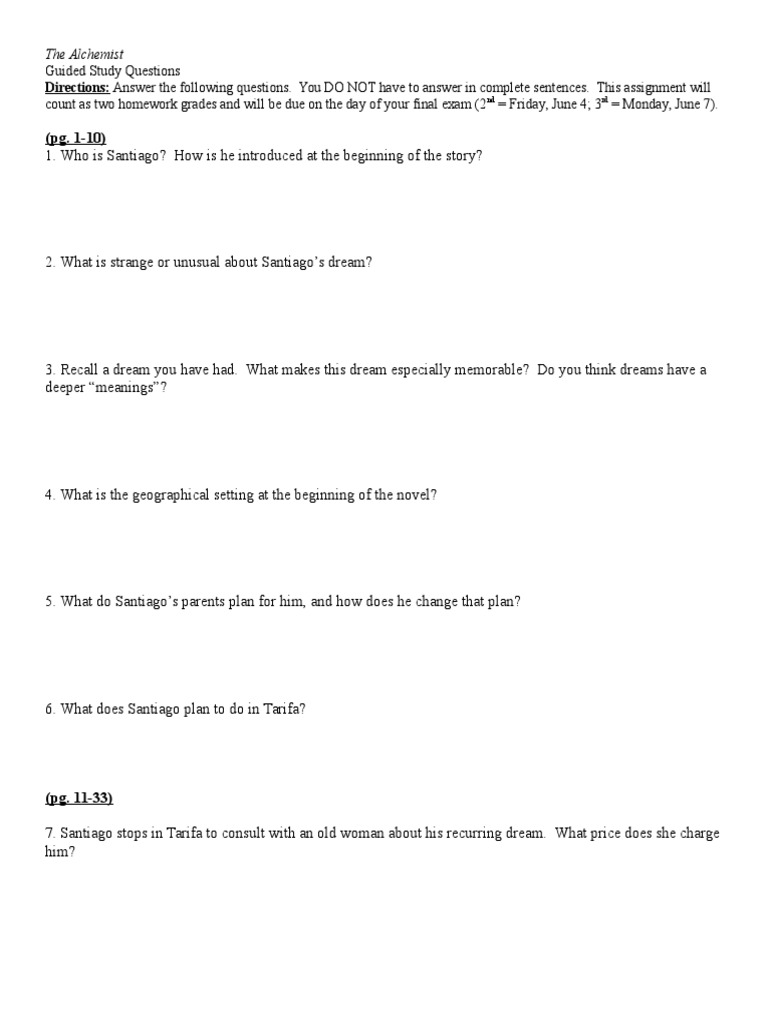The Alchemist Study Questions | PDF