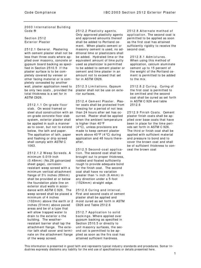 IBC 2003 Plaster 2512 | PDF | Plaster | Lime (Material)
