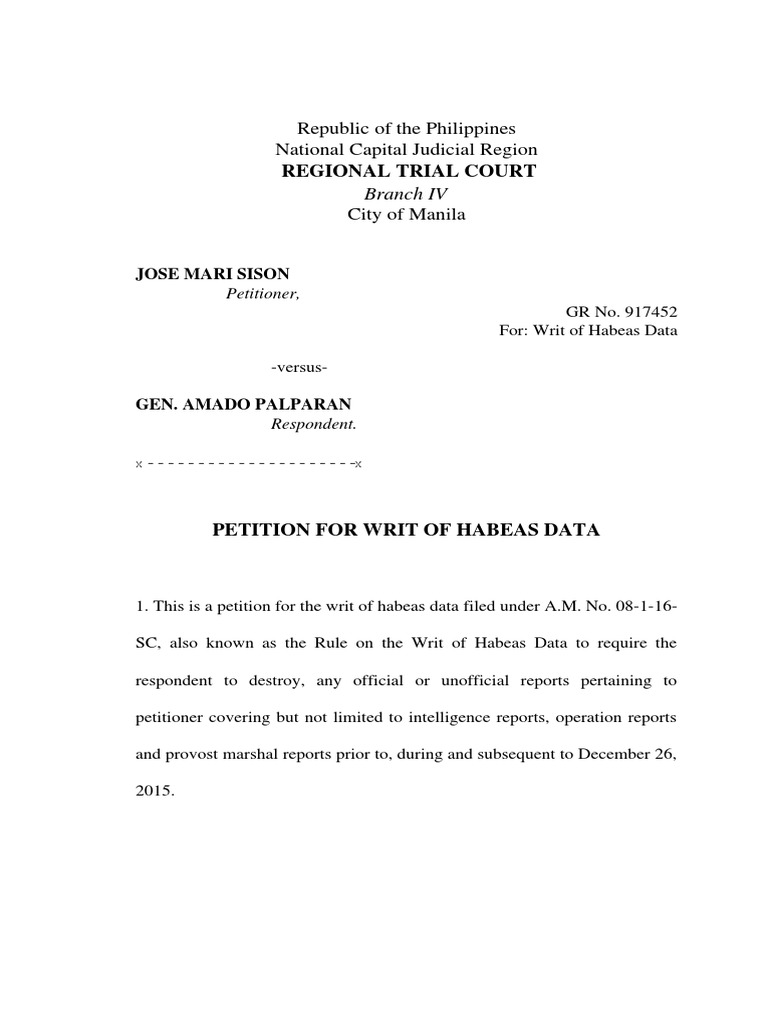 Writ of Habeas Data | PDF | Habeas Corpus | Writ