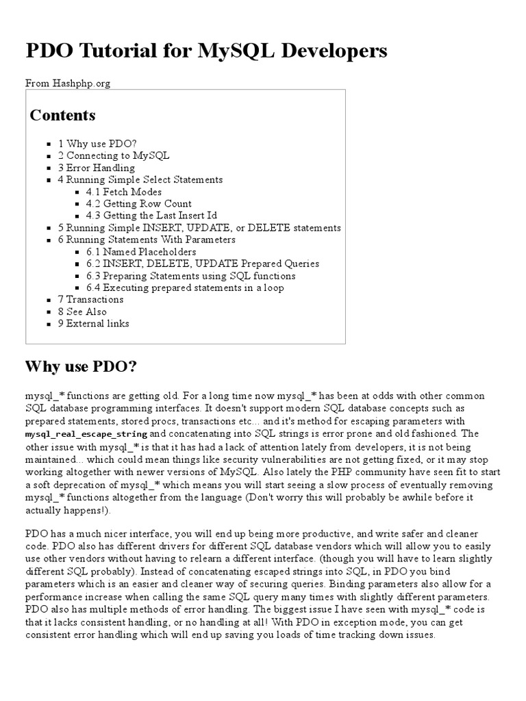 Pdo Tutorial For Mysql Developers Hashphp2 Pdf Php Sql