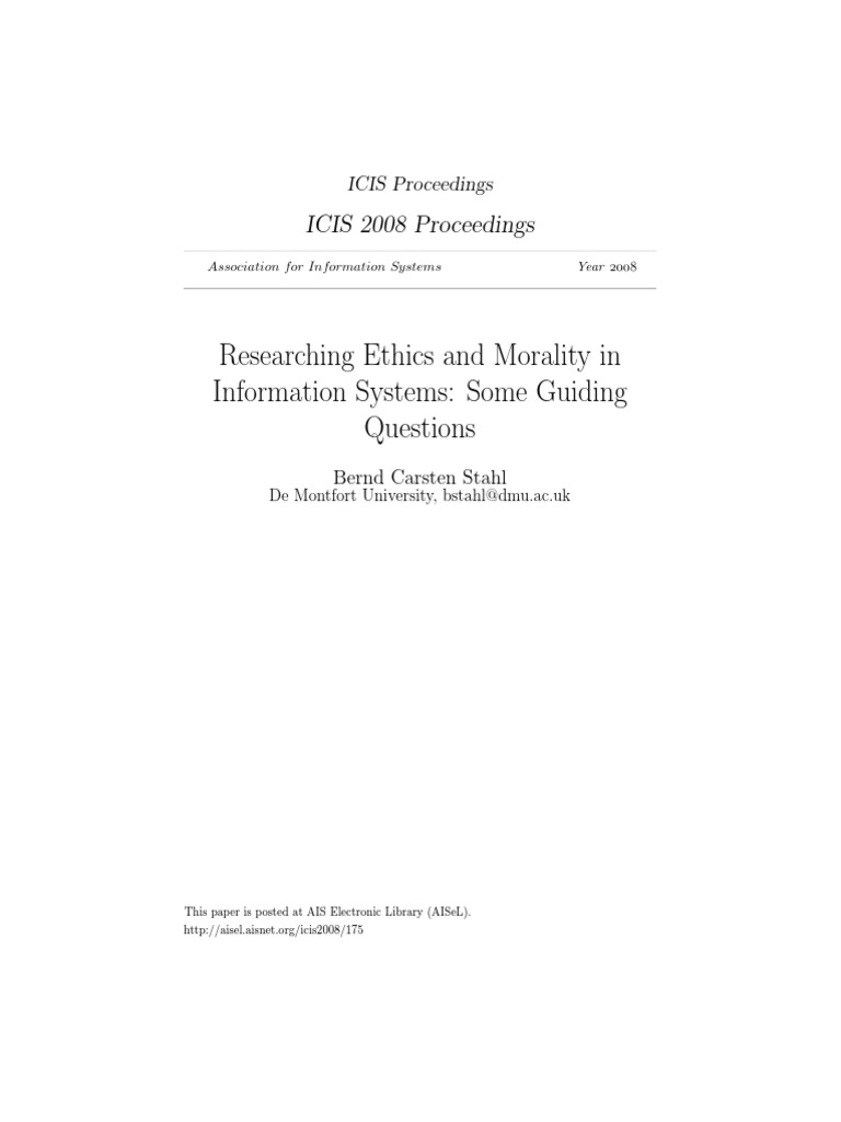 Ethics and Morality in Information Systems | PDF | Positivisme | Moralité