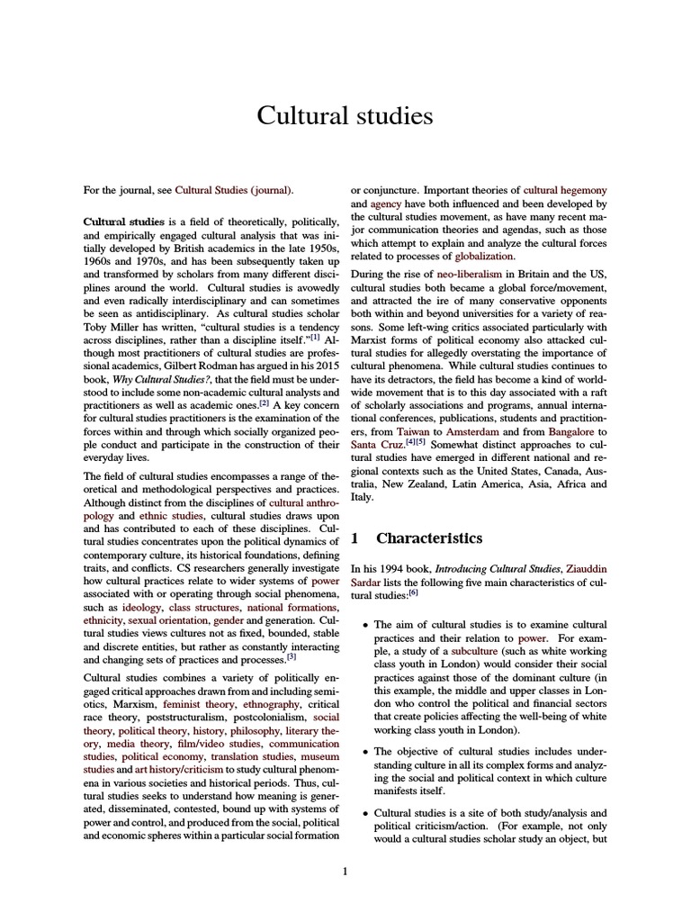 Overview of Cultural Studies Theory | PDF | Cultural Studies | Critical ...