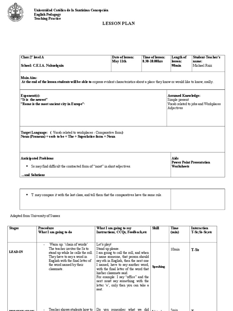 Lesson Plan PPP Lesson 2 | PDF | Adjective | Lesson Plan