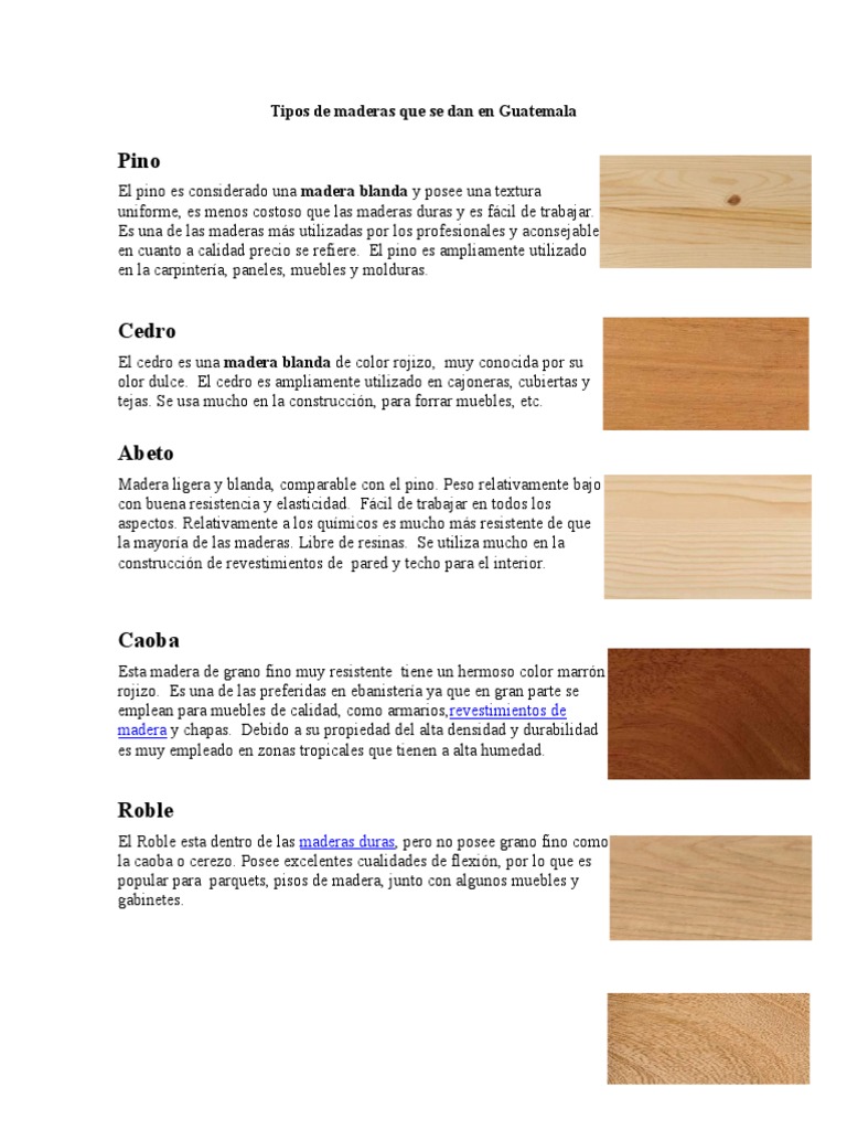 Tipos de Maderas en Guatemala | PDF | Carpintería | Herramientas