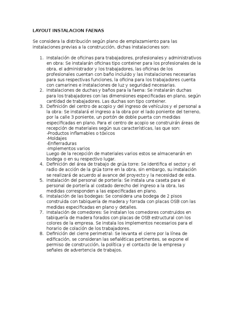 Layout Instalacion Faenas | PDF | Hogar, jardinería y bricolaje