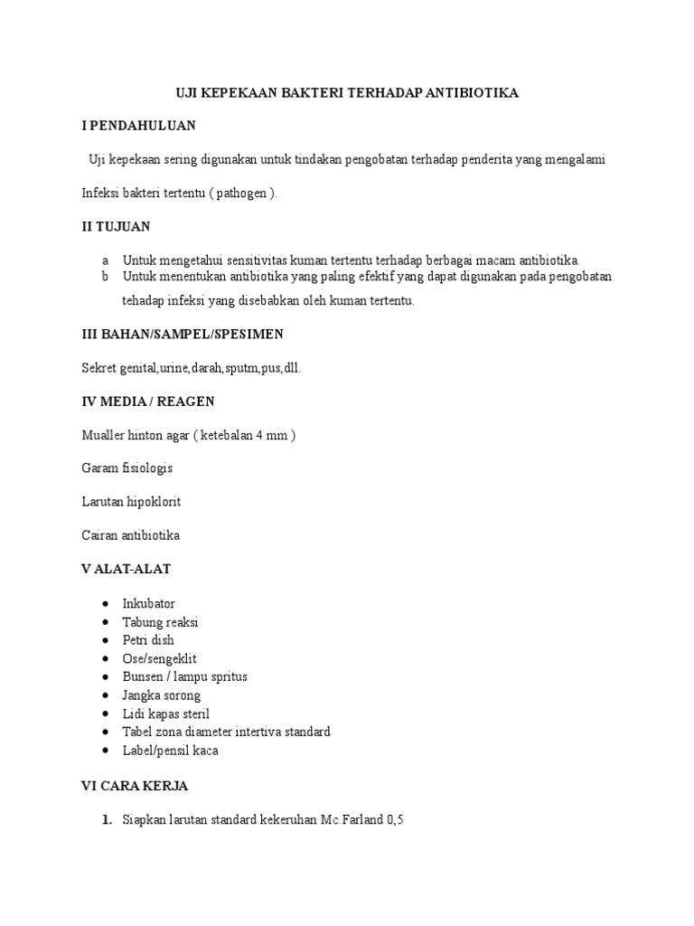 Uji Kepekaan Bakteri Terhadap Antibiotika | PDF