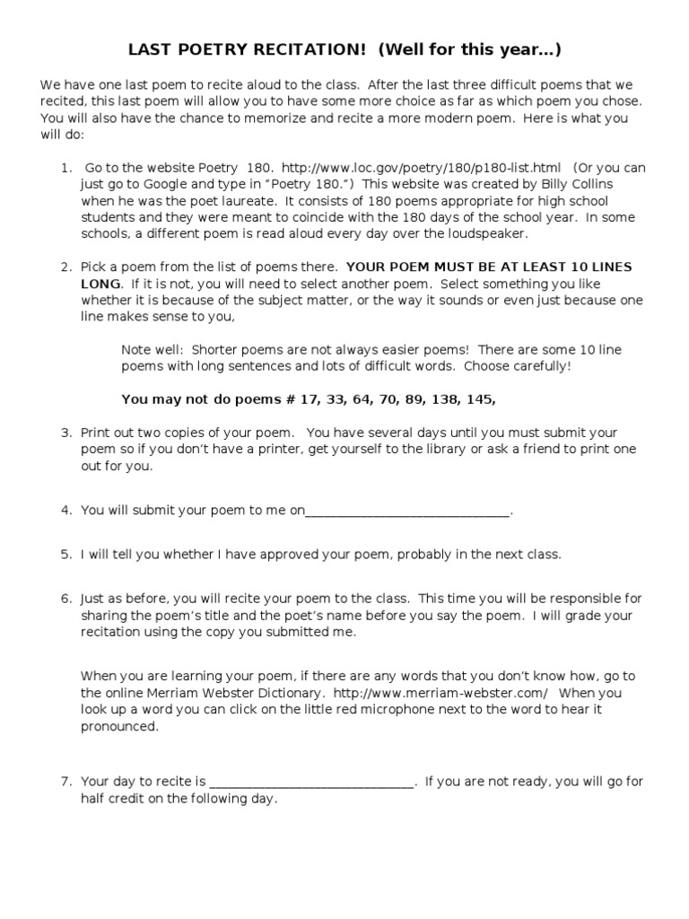 Final Poetry Recitation Instructions | PDF