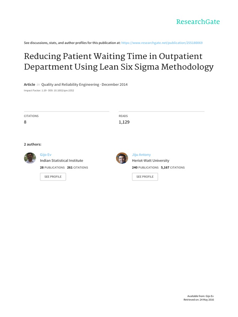 Reducing Patient Waiting Time in OPD Using LSS Methodology | PDF | Six ...