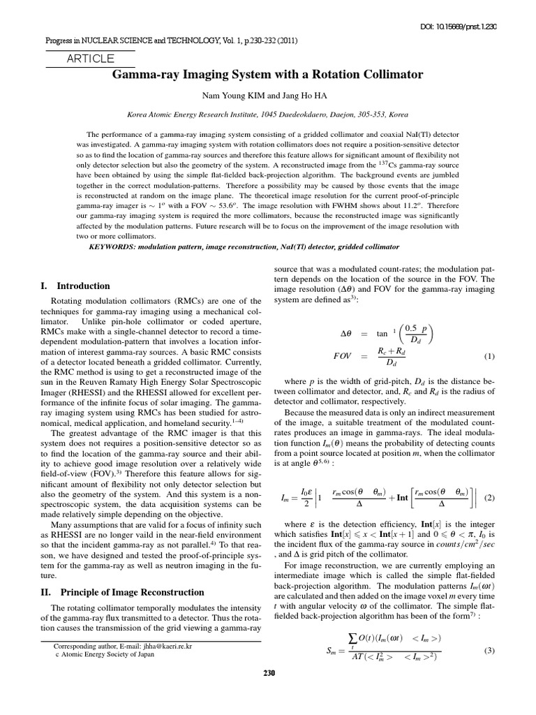 Gamma-Ray Imaging System With A Rotation Collimator: Article | PDF ...
