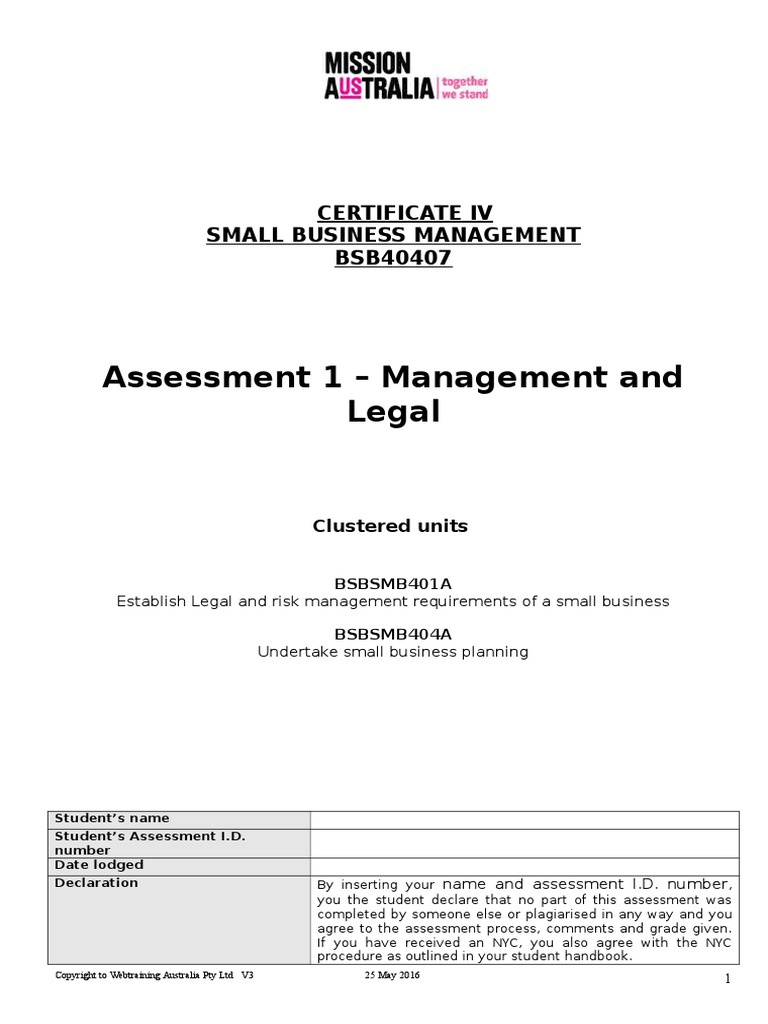 Assessment 1 Management and Legal | PDF | Business | Intellectual Property