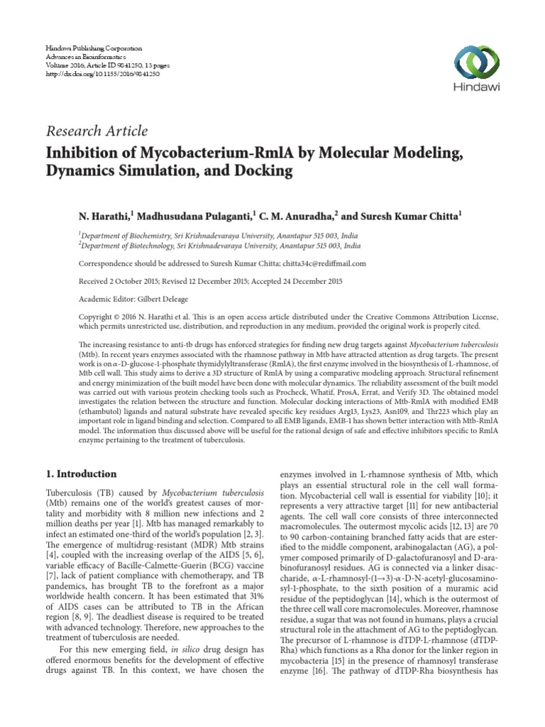 Inhibition of Mycobacterium-RmlA by Molecular Modeling, Dynamics Simulation, and Docking PDF ...