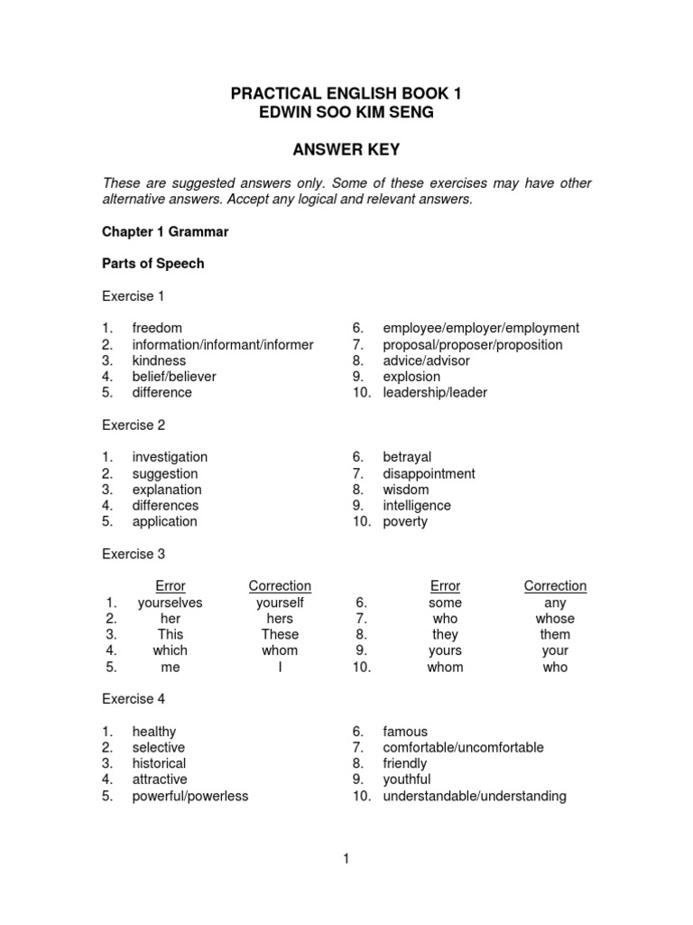 Practical English Book 1 Answer Key | PDF | Laughter | Foods