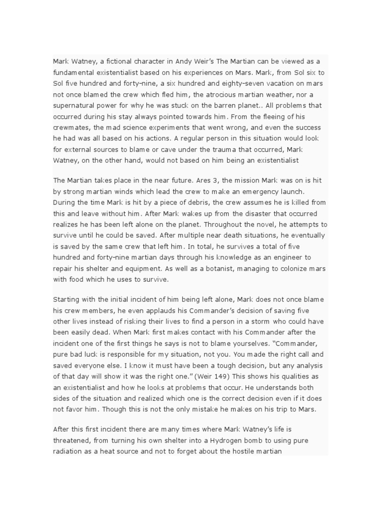 Mark Watney Essay English | PDF | Nature