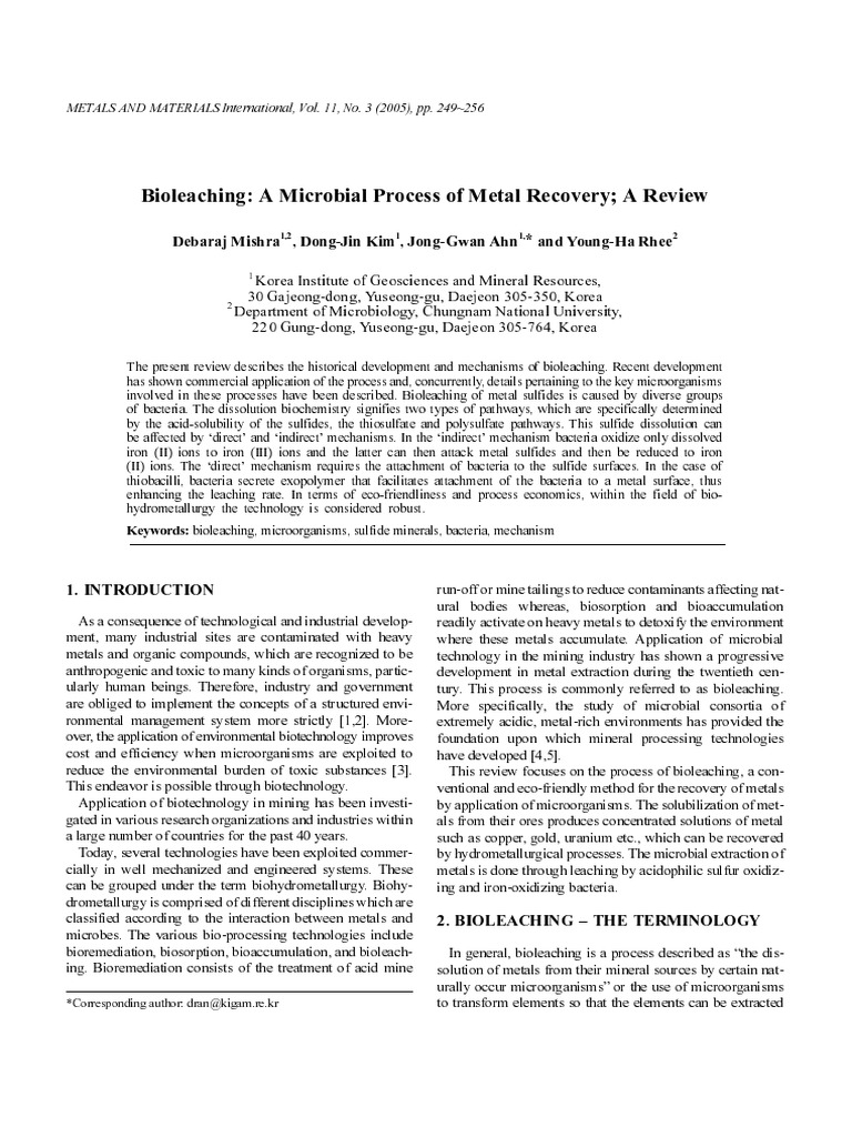 Bioleaching: A Microbial Process of Metal Recovery A Review | PDF ...