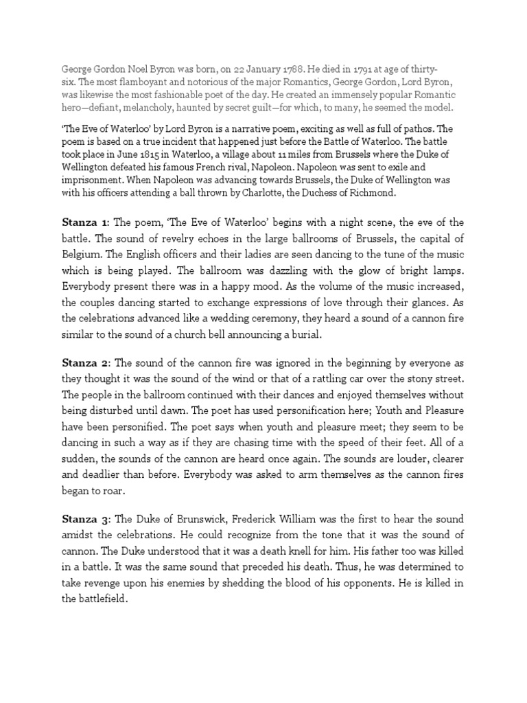 The Eve of Waterloo-Notes | PDF | Battle Of Waterloo | Poetry