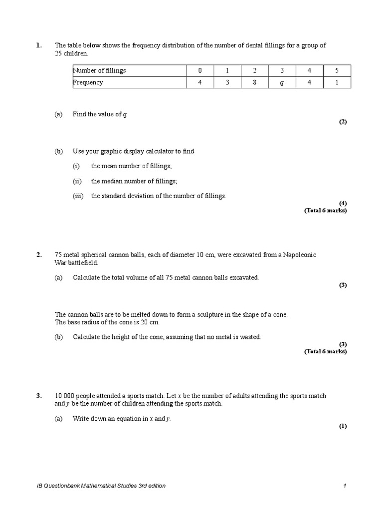 IB Math Studies Practise Paper | PDF