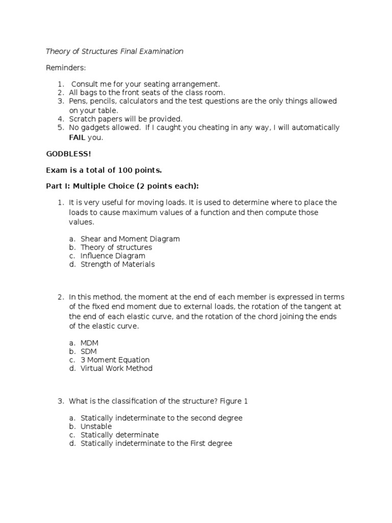 Theory of Structures Final Examination | PDF | Truss | Test (Assessment)