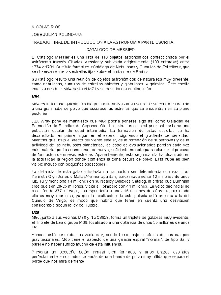 Catálogo Messier: M64 a M71 | PDF