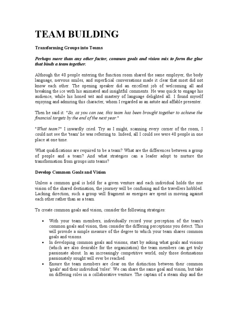 Team Building | PDF | Metaphysics Of Mind | Psychology