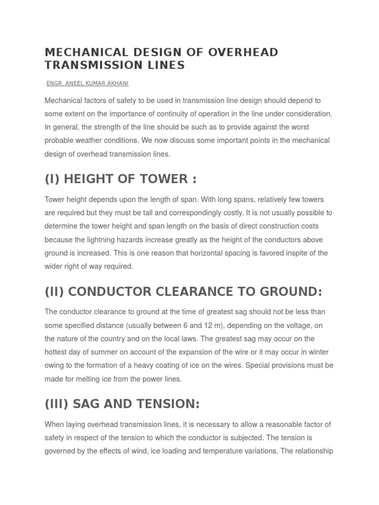 Mechanical Design of Overhead Transmission Lines | PDF | Electrical ...