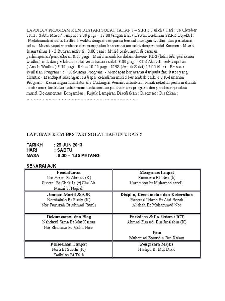 Laporan Program Kem Bestari Solat | PDF