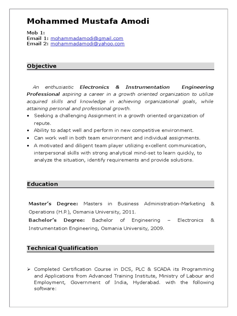 Electronics Engineer Resume | PDF | Programmable Logic Controller | Automation