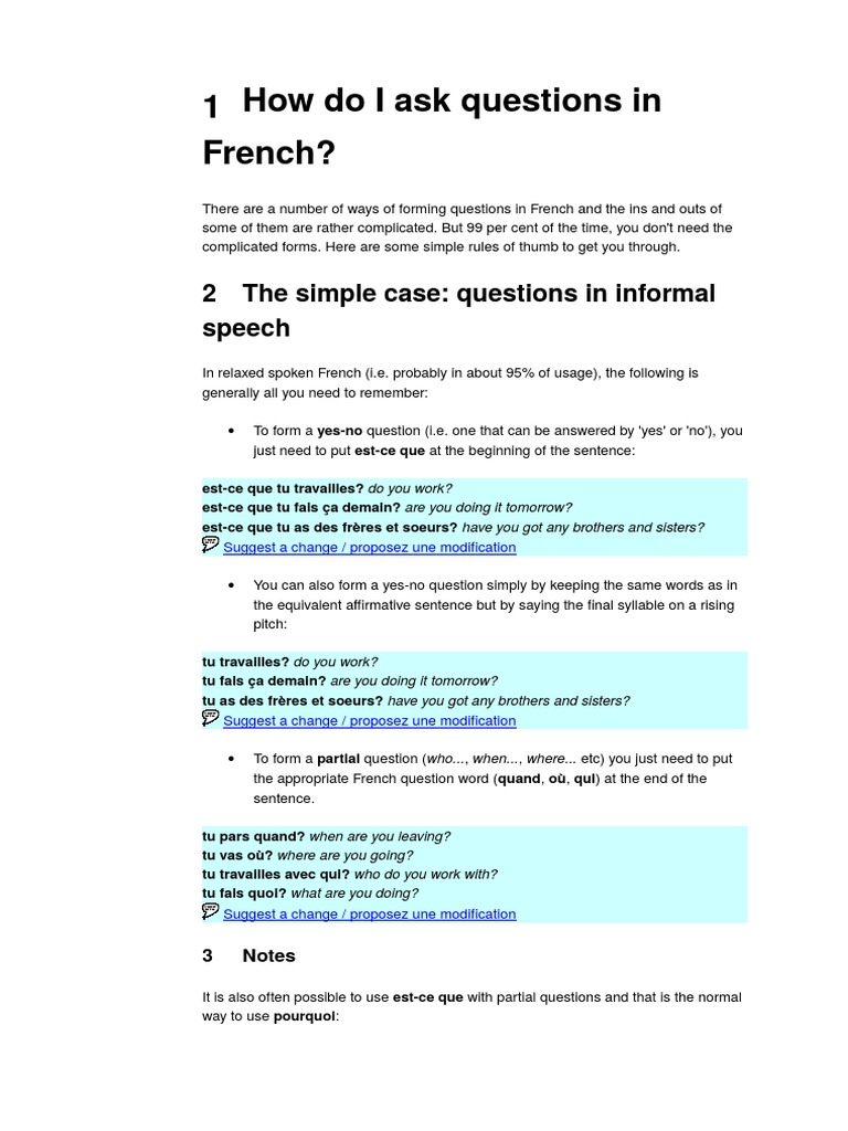 French Questions | Subject (Grammar) | Verb