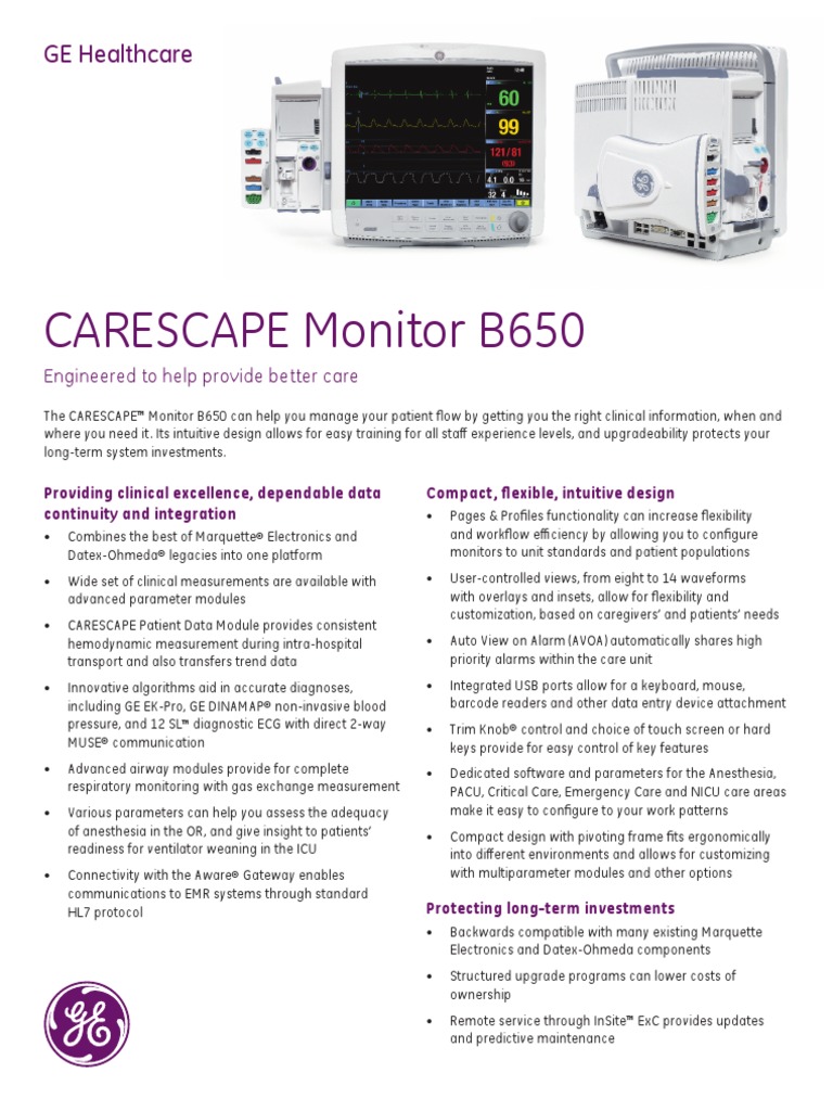 GEHC Site Planning Specifications CARESCAPE Monitor B650 PDF | PDF ...