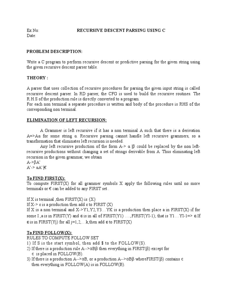 Recursive Descent Parser | PDF | Metalogic | Implementation