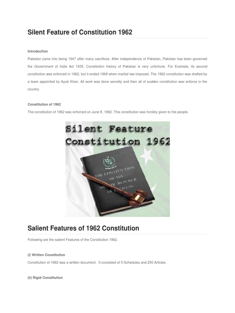 Silent Feature of Constitution 1962 Pakistan | PDF | Document ...